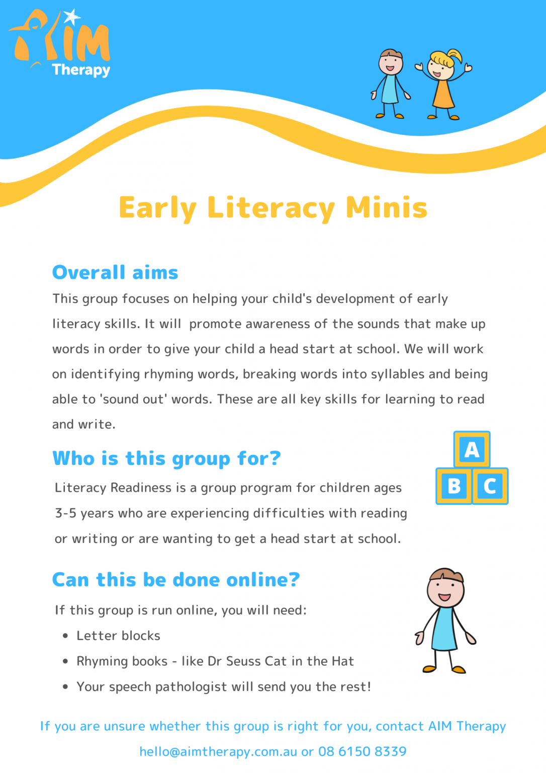 Early Literacy Readiness Program For Kindy & Pre-Primary | AIM Therapy